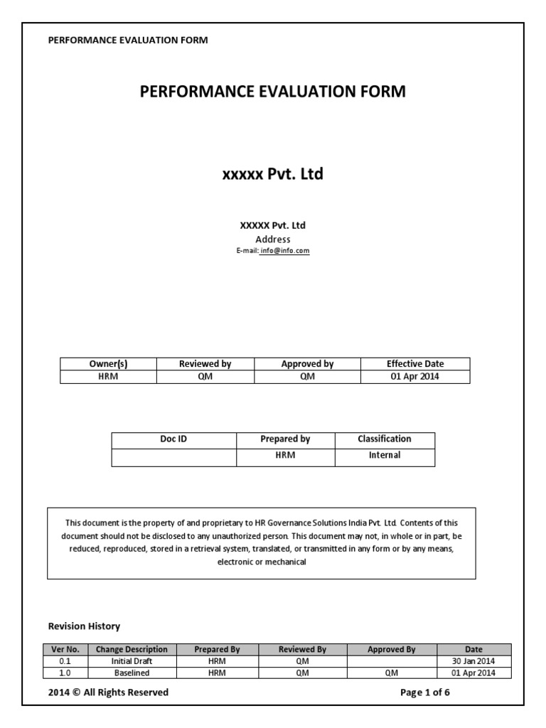 Performance Evaluation Form | PDF | Performance Appraisal ...