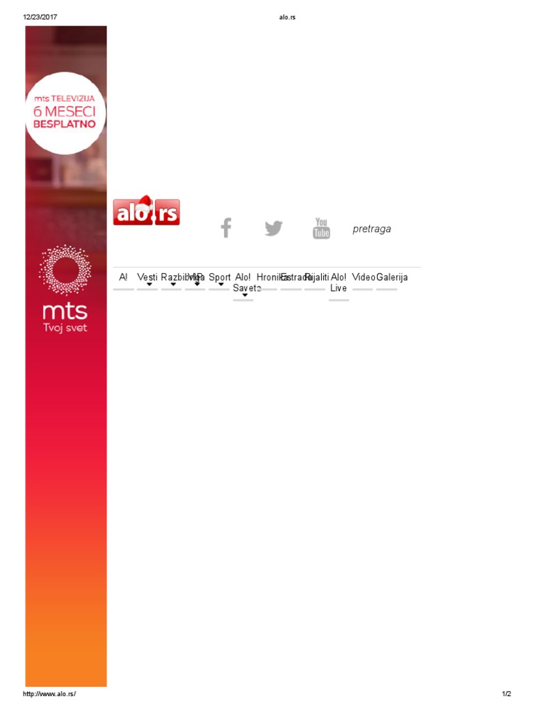 A! Vesti Razbibriga Vip Sport Alo! Saveta Hronika Estrada Rijaliti Alo ...