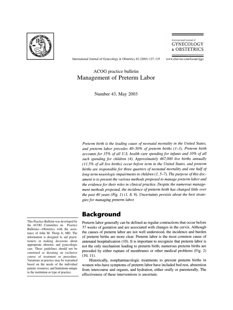 Management of Preterm Labor: ACOG Practice Bulletin | PDF