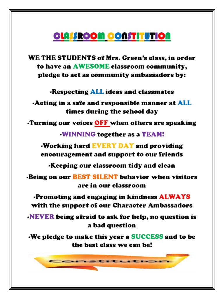 Classroom Constitution Rules | PDF | Schools