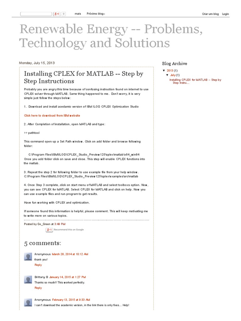 Cplex For Matlab Tutorial Pdf Matlab Computer File