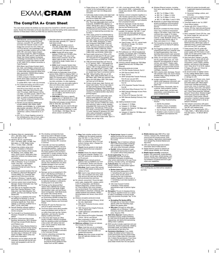 The Comptia A+ Cram Sheet: Sata: Serial Ata Drives Come in | PDF ...