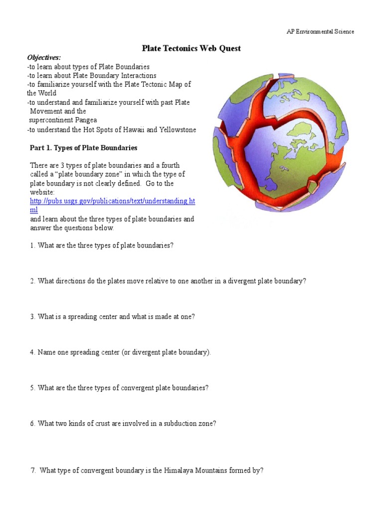 Plate Tectonics Web Quest: Learn Key Concepts | PDF | Plate Tectonics ...