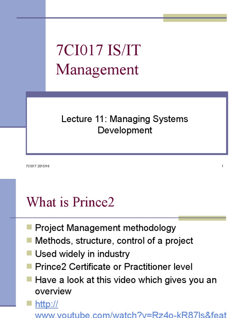 Lecture 11 - Managing Systems Development | PDF | Production And ...