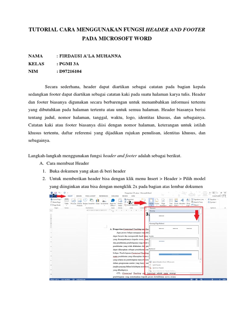Tutorial Cara Menggunakan Fungsi Header and Footer Pada Microsoft Word ...