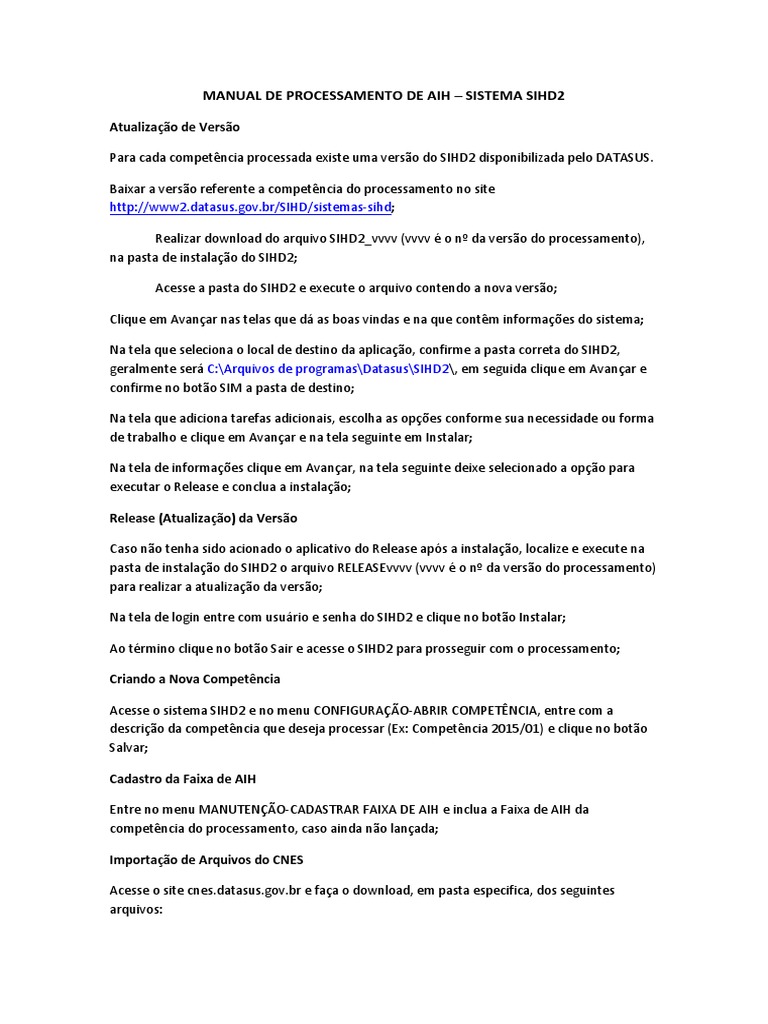 Manual Processamento Sihd | PDF | Hospital | Informática