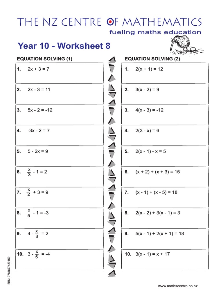Year 10 - Worksheet 8: Equation Solving (1) 1. Equation Solving (2) 1 ...