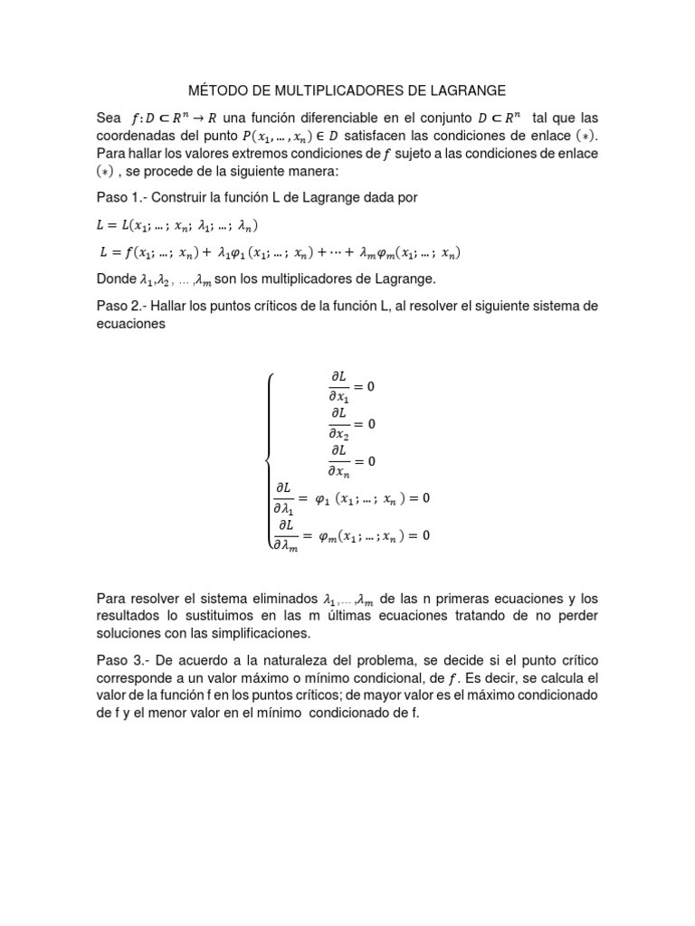 Método de Multiplicadores de Lagrange | PDF | Ecuaciones | Matemática Elemental