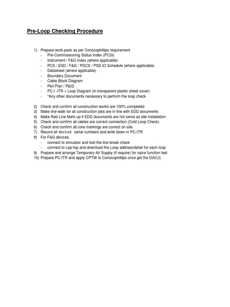 Pre-Loop Check Procedure | PDF