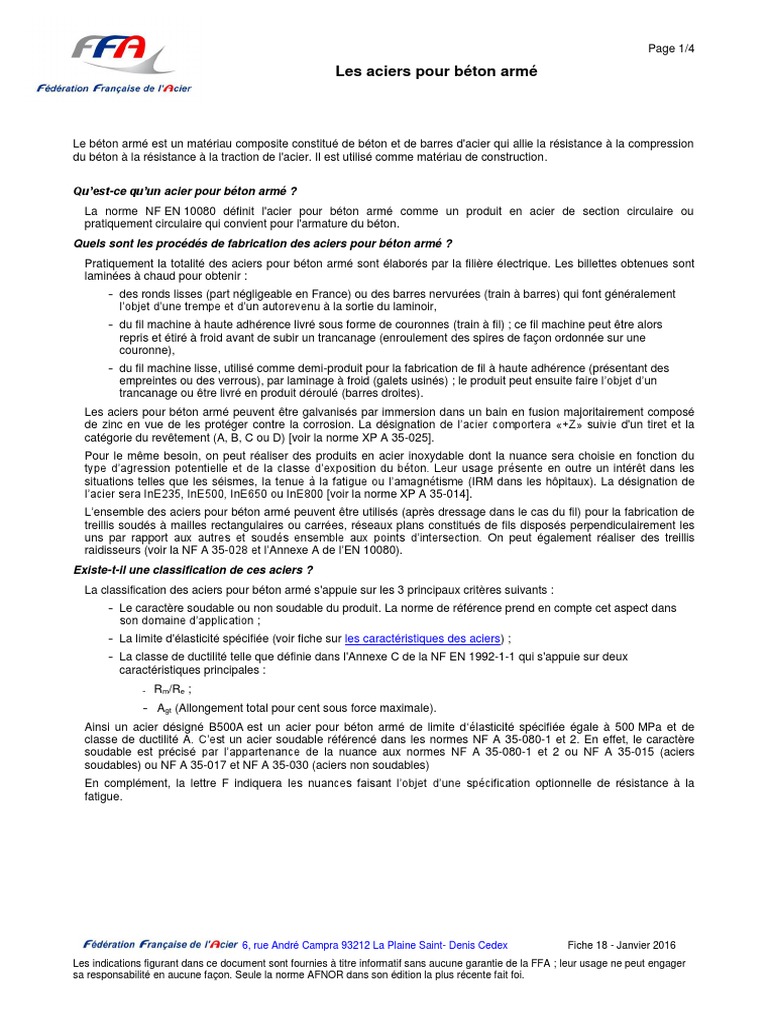 Aciers pour béton armé : caractéristiques et usages | PDF | Béton armé ...