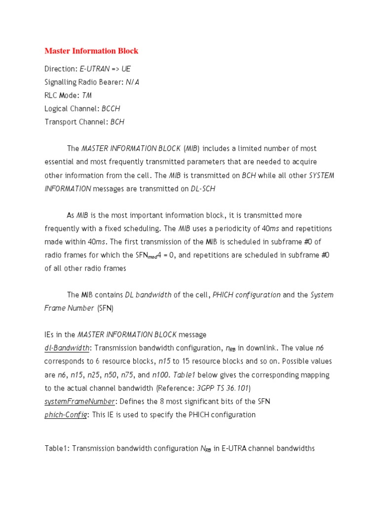 MIB & SIB Nokia LTE PDF | PDF | Telecommunications | Telecommunications Engineering