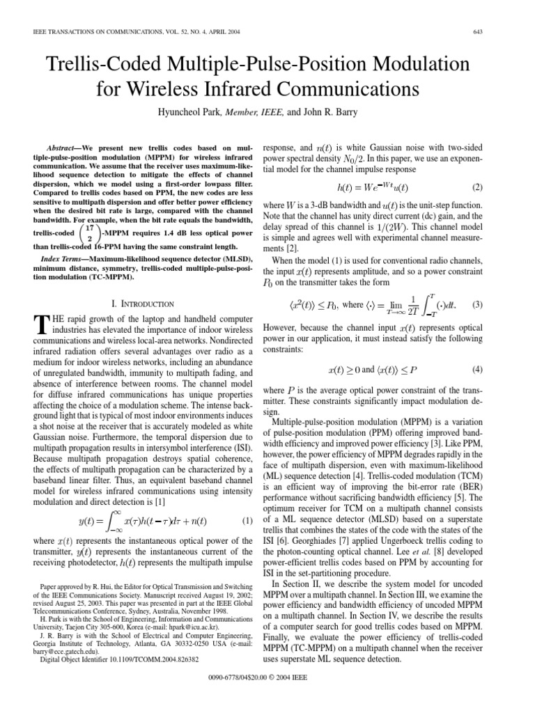 Trellis Coded Multiple Pulse Position Modulation | PDF | Bandwidth (Signal Processing) | Bit Rate