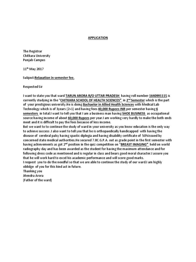 Application For Fee Concession. | PDF