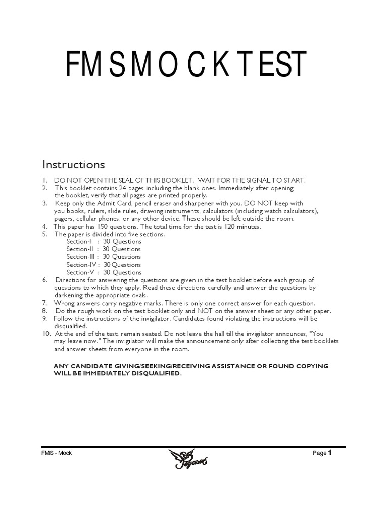 Fms Mock Test: Instructions | PDF | Franklin D. Roosevelt | Attack On ...
