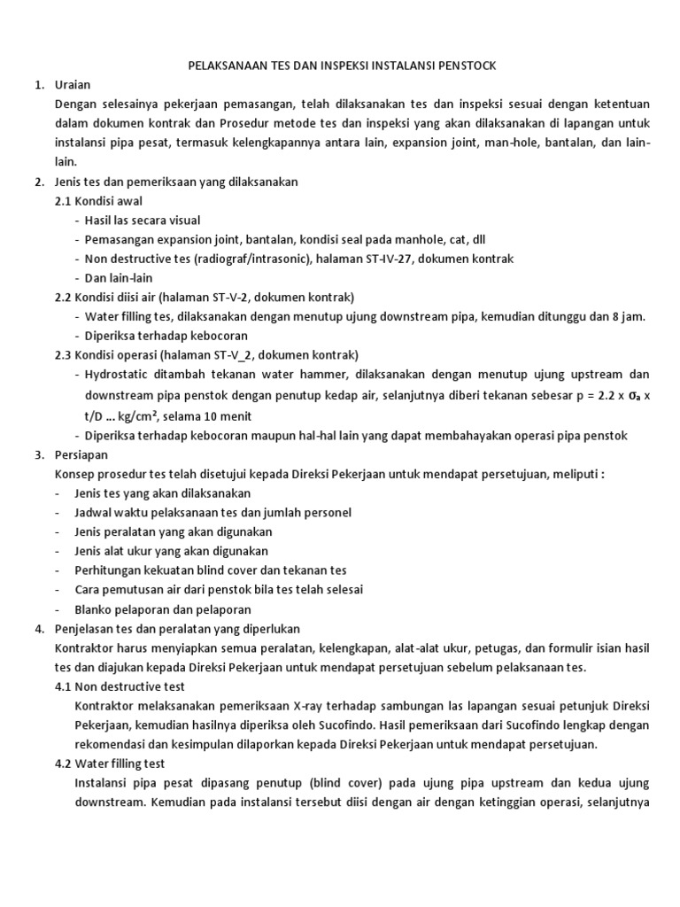 Prosedur Tes Dan Inspeksi Instalansi Pip PDF | PDF