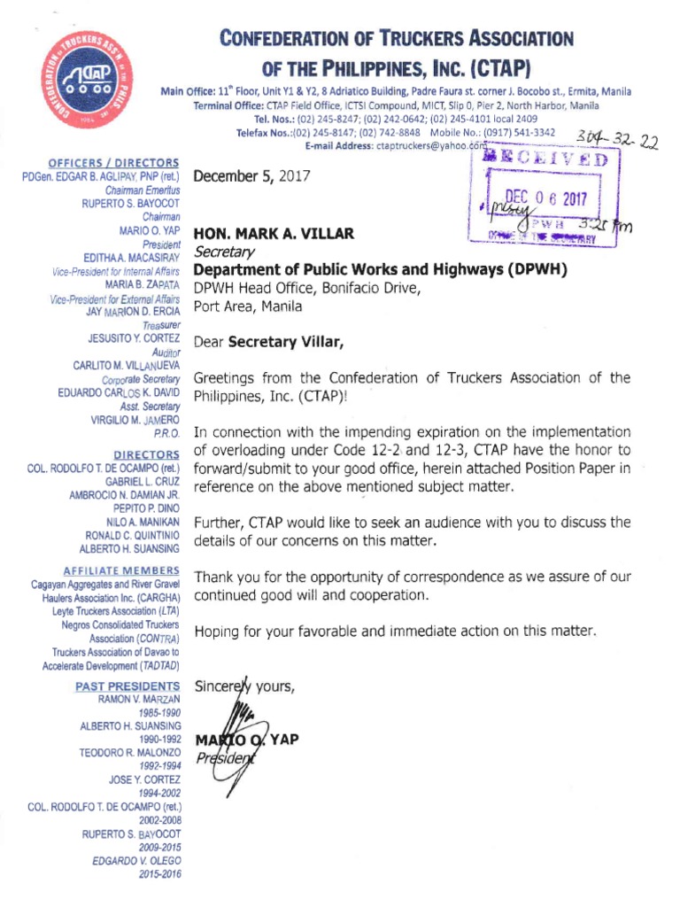 CTAP Position Paper On Anti-Overloading Law | PDF | Semi Trailer Truck ...