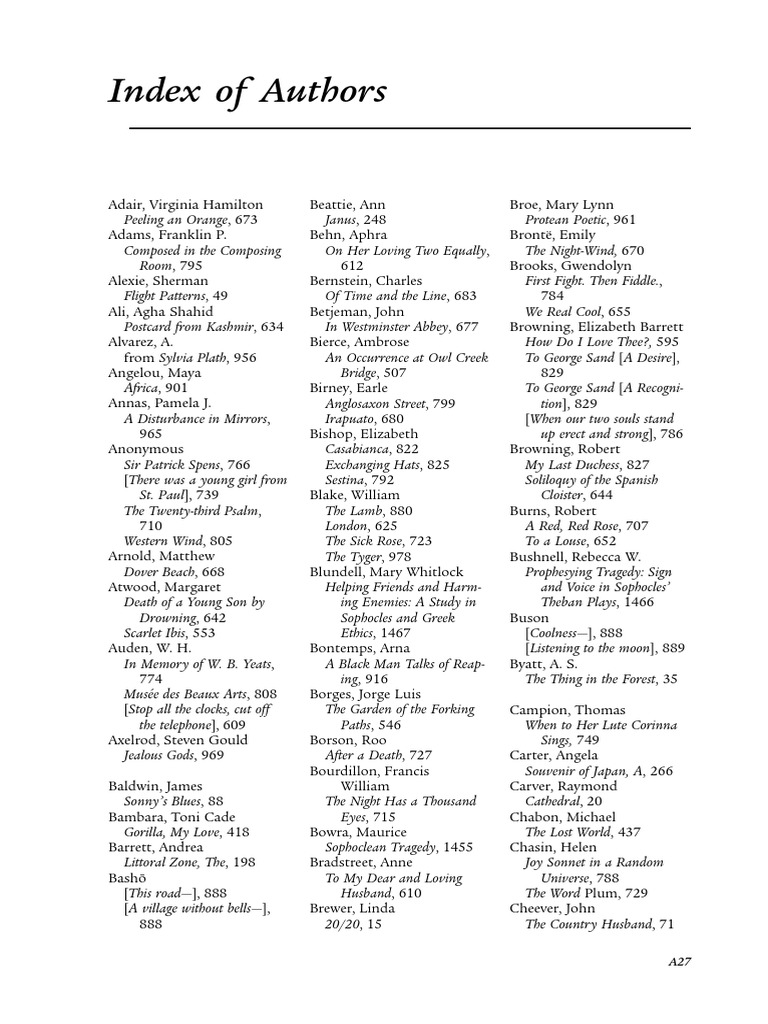Index of Authors: A Comprehensive List of Authors and Their Works | PDF ...