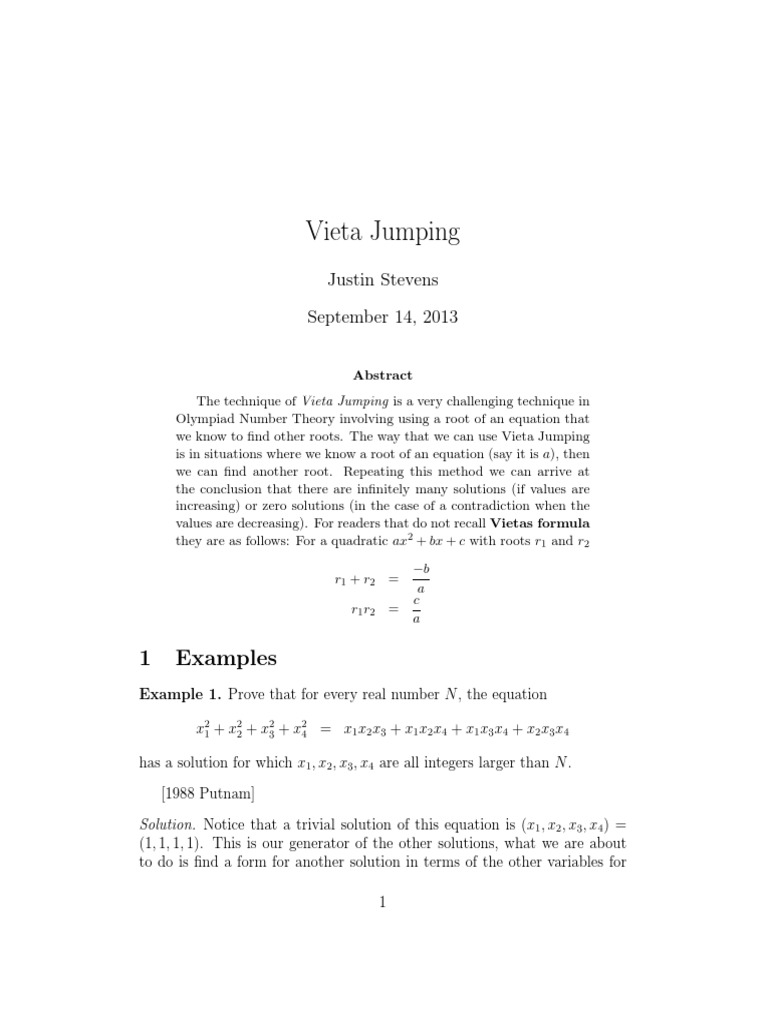 Vieta Jumping PDF | PDF | Quadratic Equation | Equations
