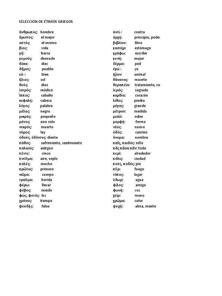 Palabras Etimología Griego Selectividad | PDF