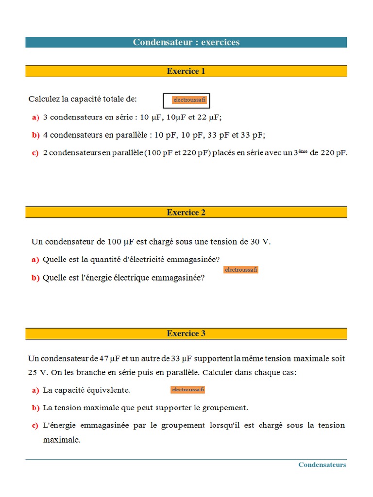 Condensateur: Exercices: Exercice 1 | PDF