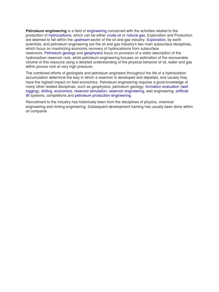 Petroleum Engineering Is A Field Of Engineering Hydrocarbons Crude Oil