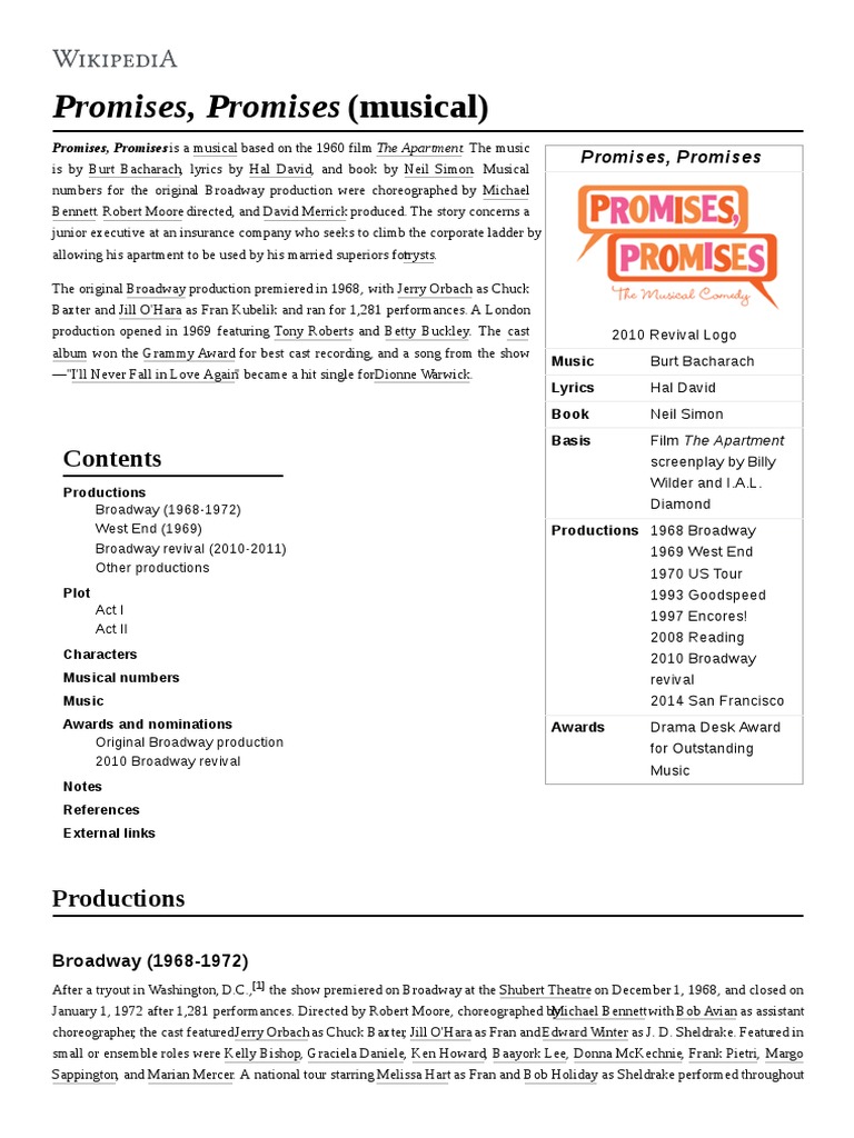 Promises, Promises (Musical) | Download Free PDF | Broadway Theatre ...