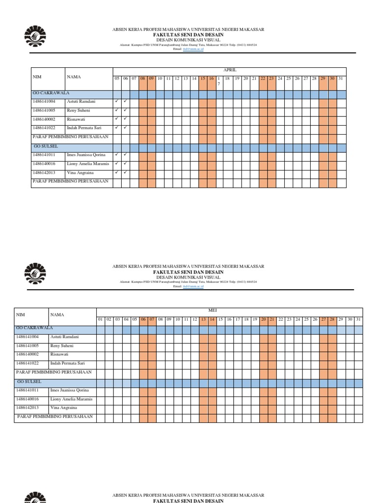 Absen Kerja Profesi Mahasiswa Universitas Negeri Makassar | PDF