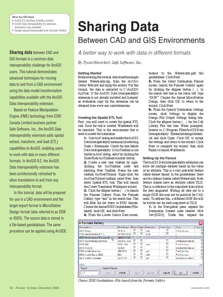 Sharing Data: Between CAD and GIS Environments | PDF | Arc Gis | Esri