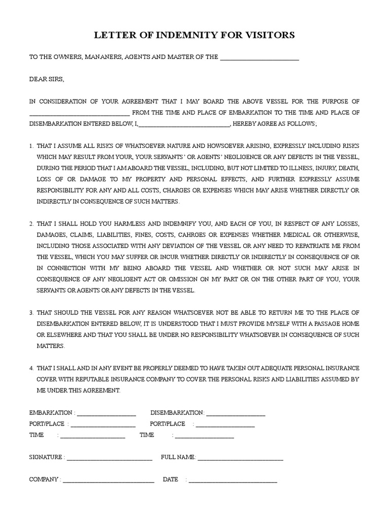 Letter Of Indemnity