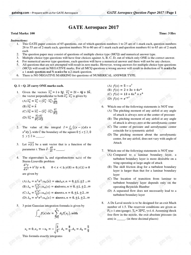 GATE Aerospace 2017 Question Paper | PDF | Rotation Around A Fixed Axis ...