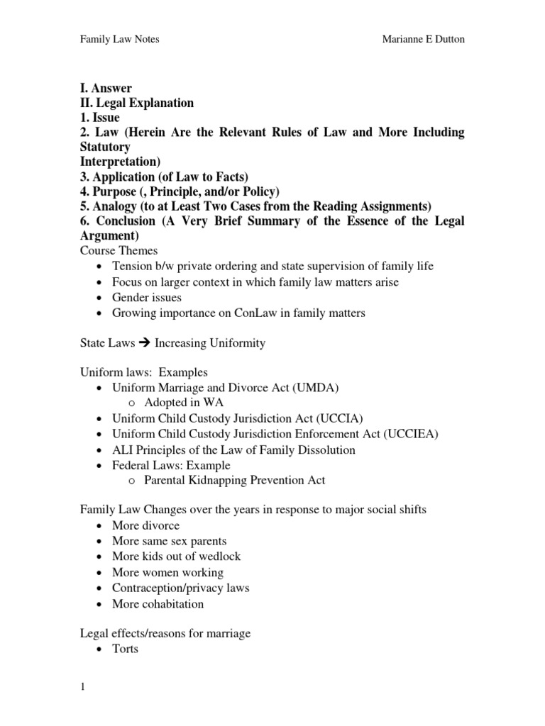 Family Law Notes | PDF | Child Custody | Divorce