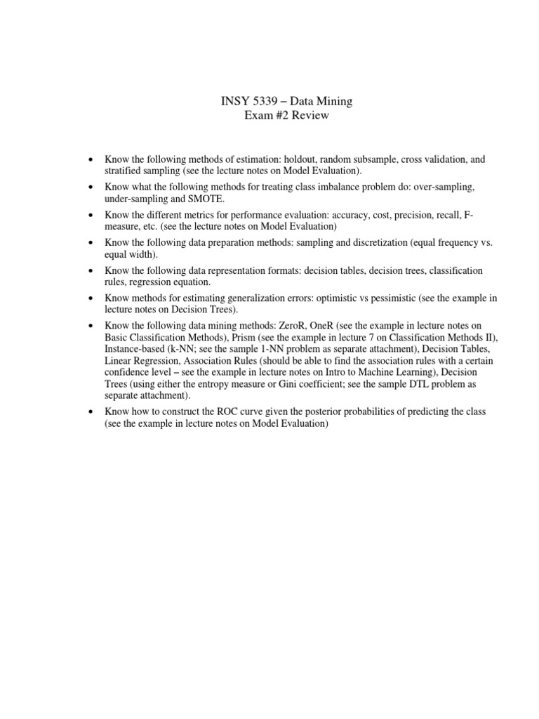 INSY 5339 - Data Mining Exam #2 Review | PDF | Statistical Classification | Cross Validation ...