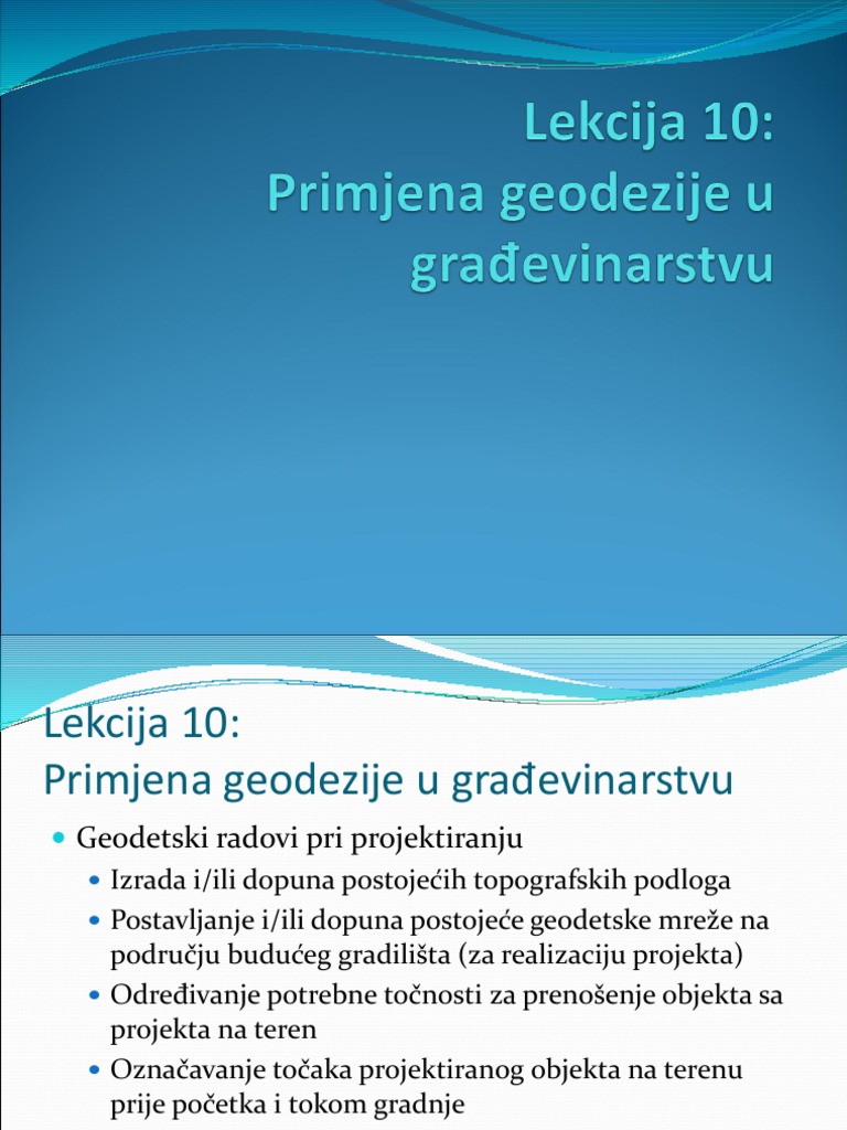 Lekcija 10 - Z Primjena Geodezije U Gradevinarstvu | PDF