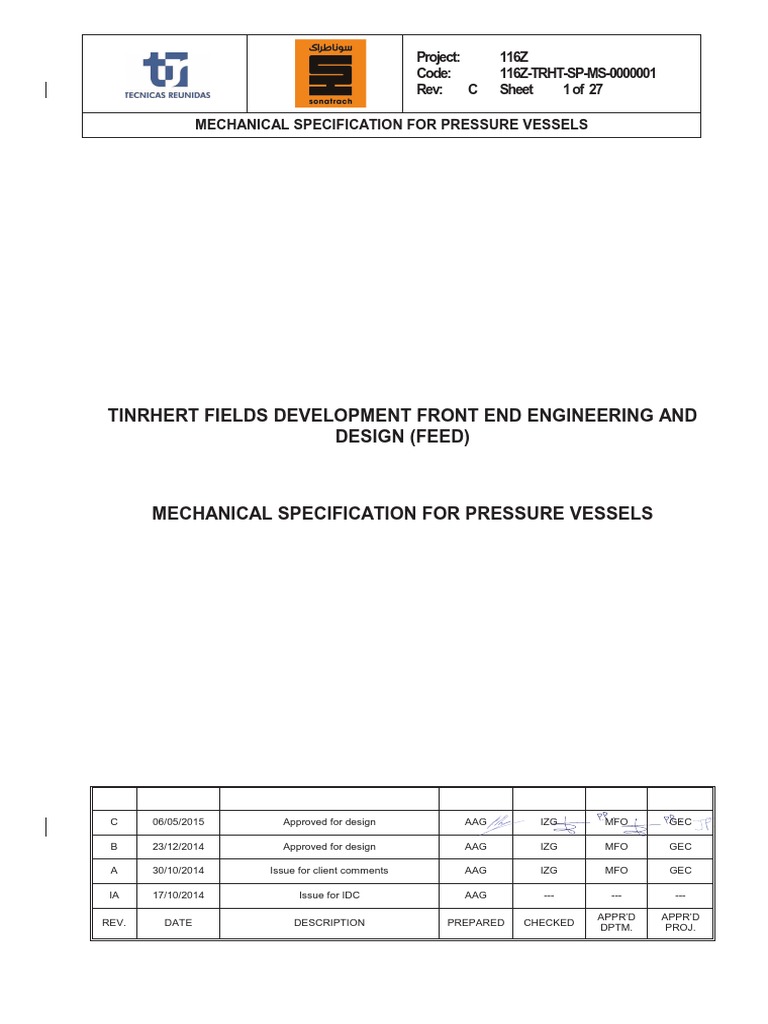 Mechanical Specification for Pressure Vessels | PDF | Specification ...