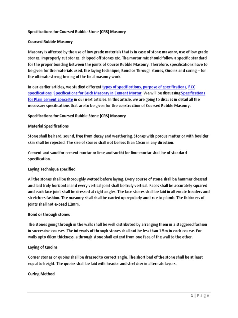 Specifications for CRS Masonry | PDF | Masonry | Mortar (Masonry)