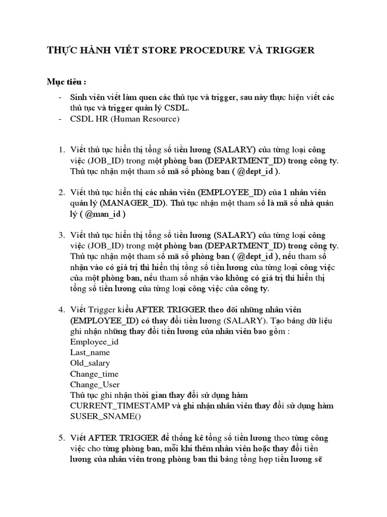 Thực Hành Viết Store Procedure Và Trigger | PDF