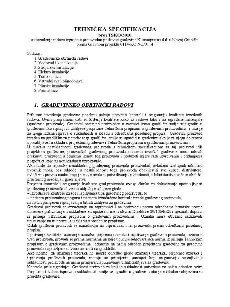 Tehnicka Specifikacija Tsko 3010 | PDF