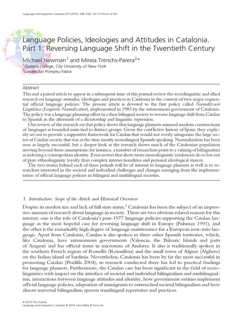 Language Policies, Ideologies and Attitudes in Catalonia. Part 1 ...