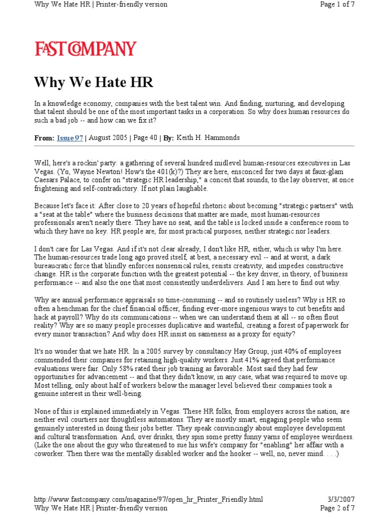 Chapter 1 - Why We Hate HR | PDF | Human Resources | Employment
