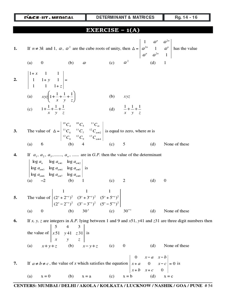 Determinants & Matrices - Ex.1 (A) | PDF | Matrix (Mathematics) | Functional Analysis