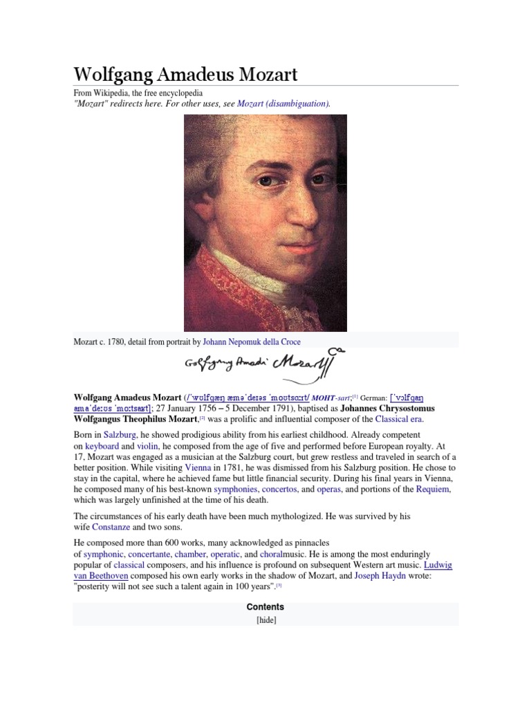 Mozart: Child Prodigy Composer of Classical Music Masterpieces | PDF