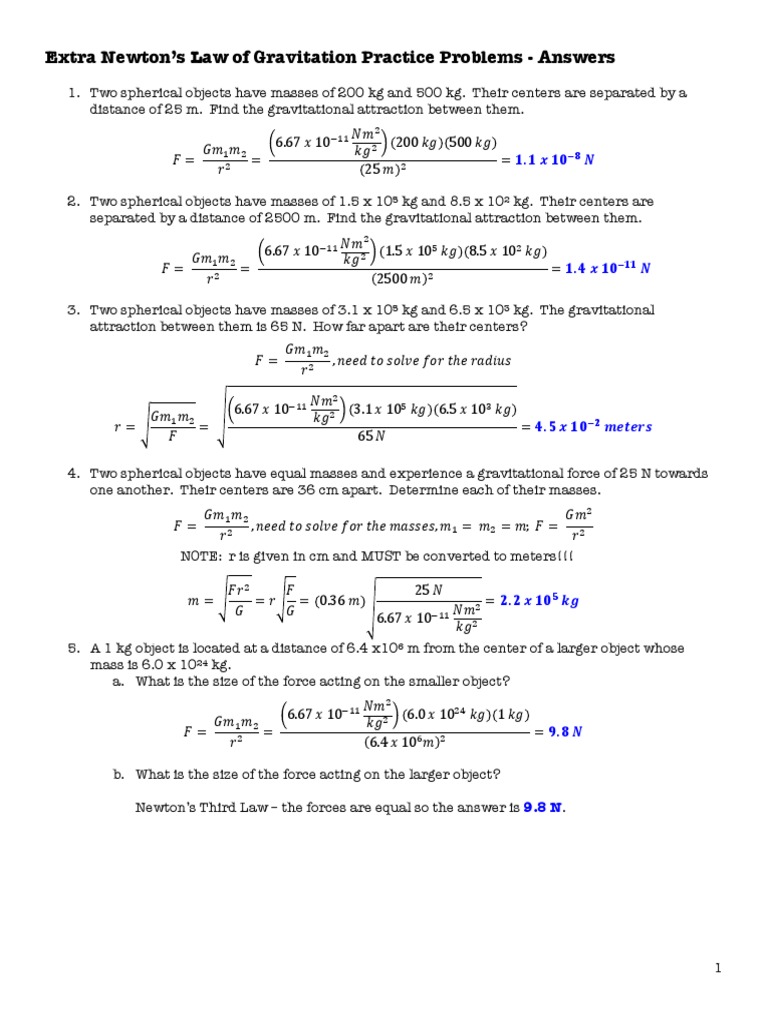 Extra Practice - Newtons Law of Universal Gravitation Answers | PDF ...