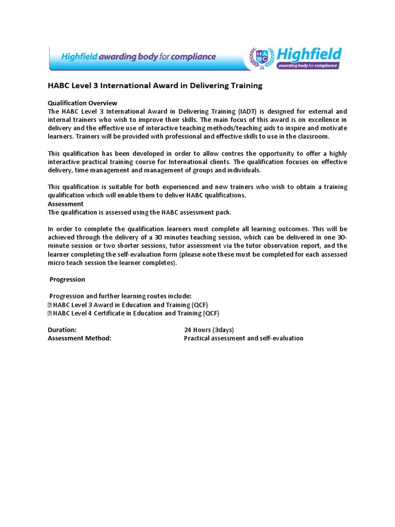 HABC Level 3 International Award in Delivering Training | PDF | Tutor ... HABC Level 3 International Award in Delivering Training | PDF | Tutor ...