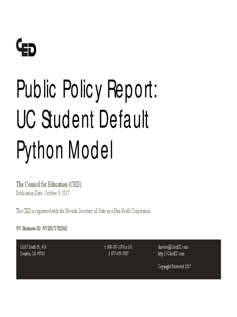 Public Policy Report: UC Student Default Python Model: The Council For ...