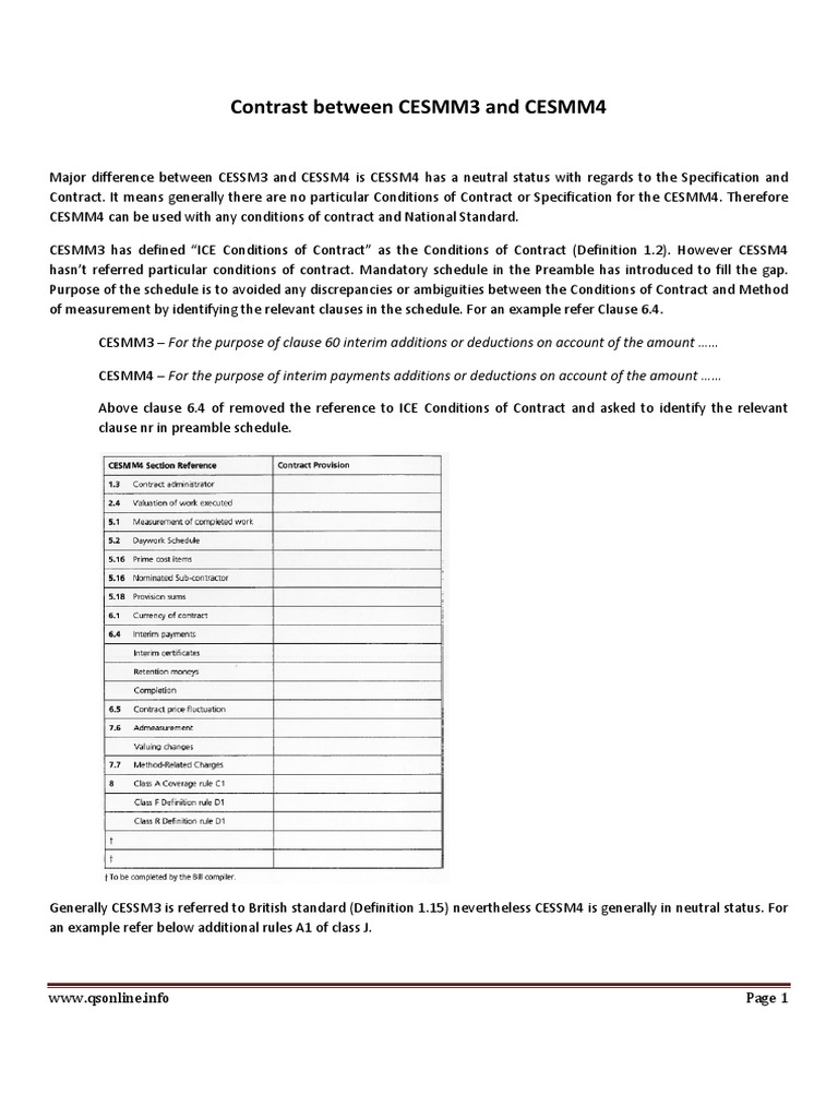 CESMM3 vs 4 _Repaired | Specification (Technical Standard) | Pound Sterling
