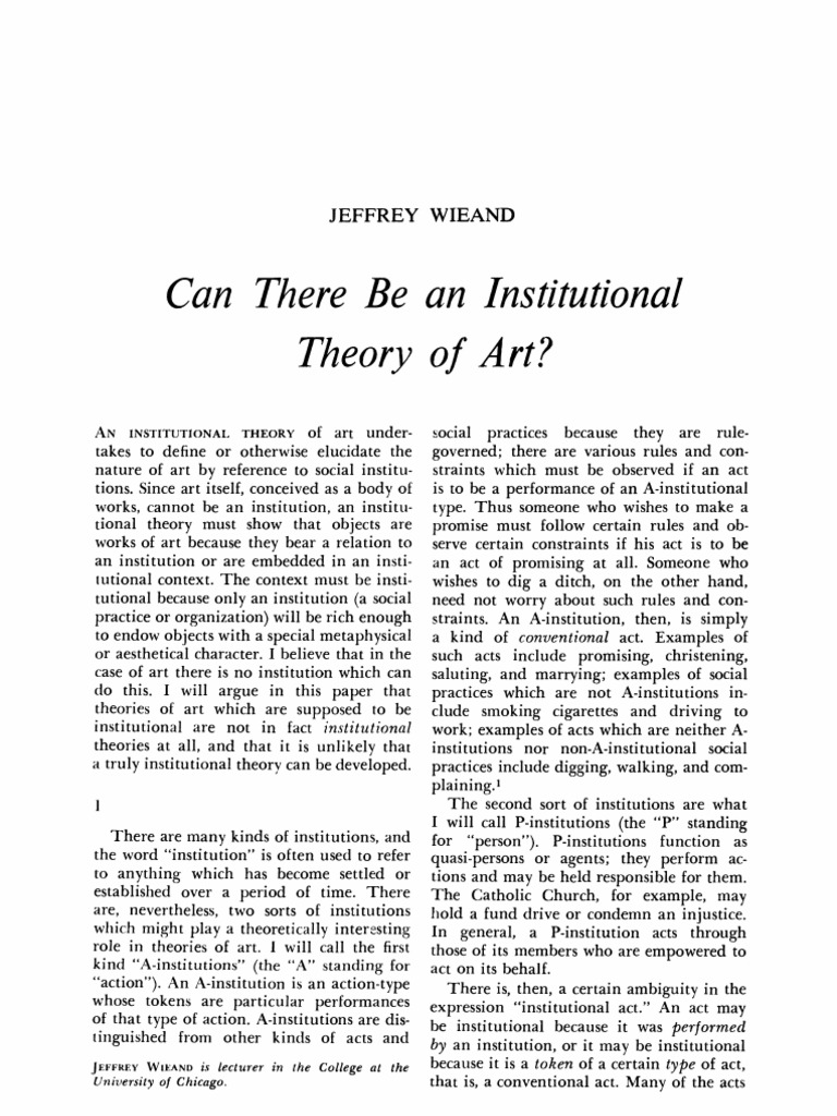 Wieand - Can There Be An Institutional Theory of Art | PDF | Cognitive ...