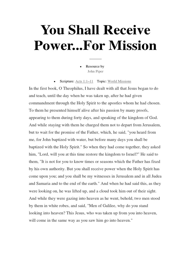 You Shall Receive Power | PDF | Acts Of The Apostles | Gospel Of Luke