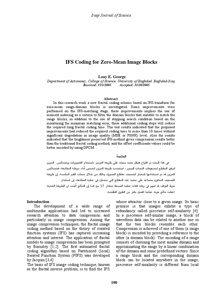 IFS Coding For Zero-Mean Image Blocks | Download Free PDF | Data Compression | Mathematical Analysis