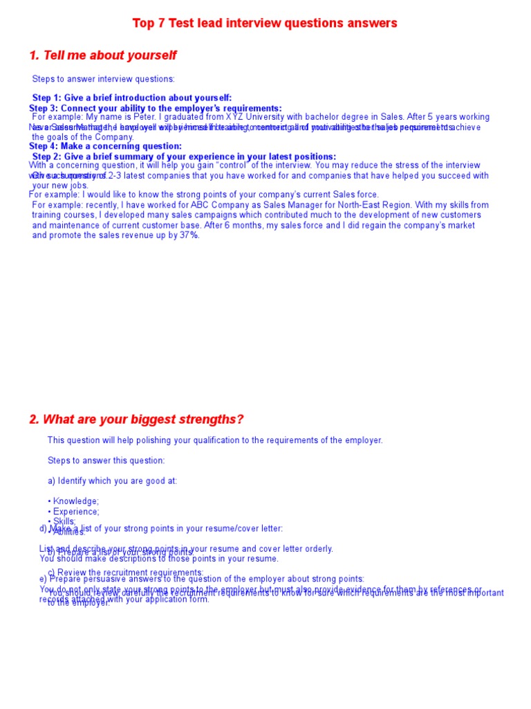 Test Lead Interview Q&A Guide | PDF | Résumé | Job Interview