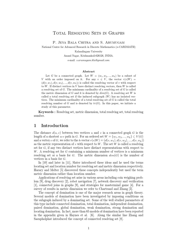 Total Resolving Set - Prof | PDF | Vertex (Graph Theory) | Combinatorics